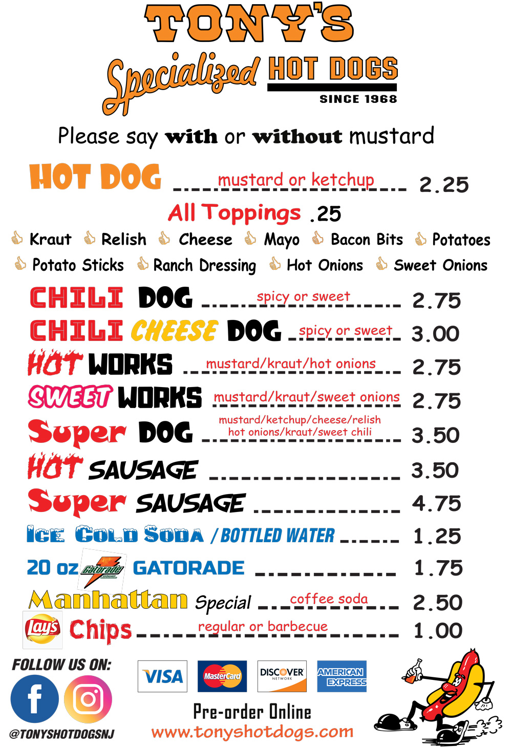Menu | Tony's Hot Dogs